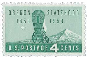#1124 - 1959 4c Oregon Statehood U. S. Postage Stamp Numbered Plate Block (4)
