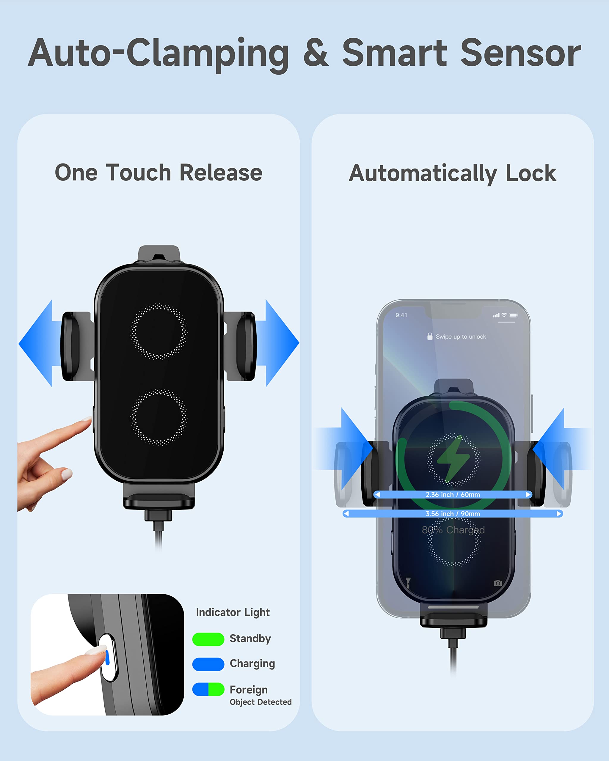 【Dual Coils & 2 Vent Mounts】 Wireless Car Charger, Casunit 15W Dual Coil Fast Charging Auto-Clamping Car Mount for iPhone 14 13 12 Pro Max Mini/Samsung Galaxy Z Flip 4 3 5G S21/LG/Pixel 6 Pro (Black)