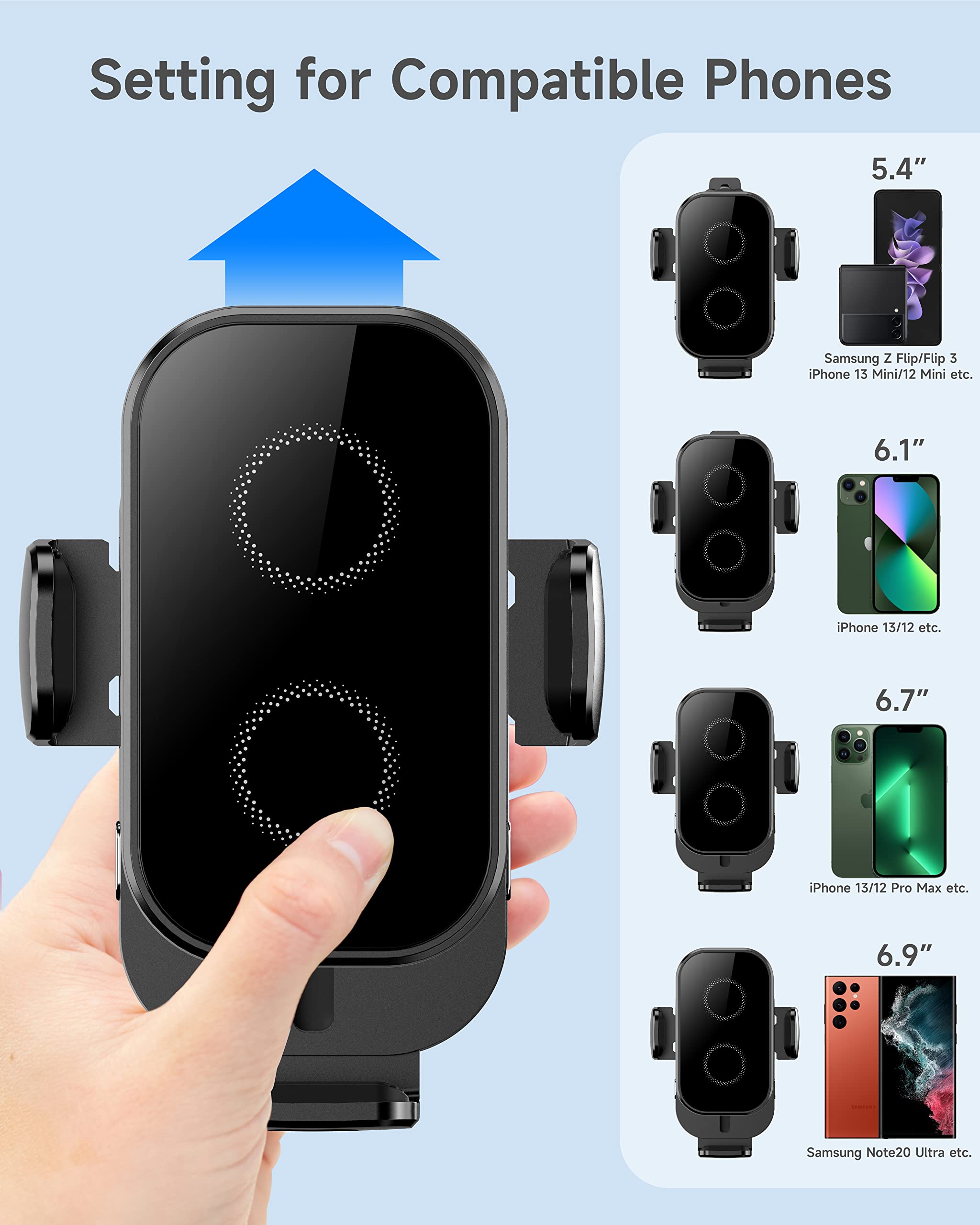 【Dual Coils & 2 Vent Mounts】 Wireless Car Charger, Casunit 15W Dual Coil Fast Charging Auto-Clamping Car Mount for iPhone 14 13 12 Pro Max Mini/Samsung Galaxy Z Flip 4 3 5G S21/LG/Pixel 6 Pro (Black)