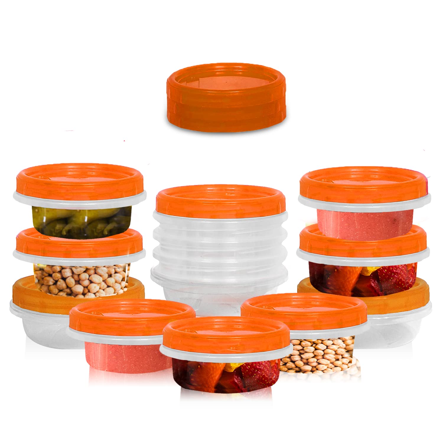 [Orange - 12 Pk] Airtight Deli Containers with Lids Twist Lock Top Clear Food Storage for Meal Prep Snacks and Leftovers Freezer and Microwave Safe Stackable Leak-Resistant and 12 Pc. Set (8 Ounce)