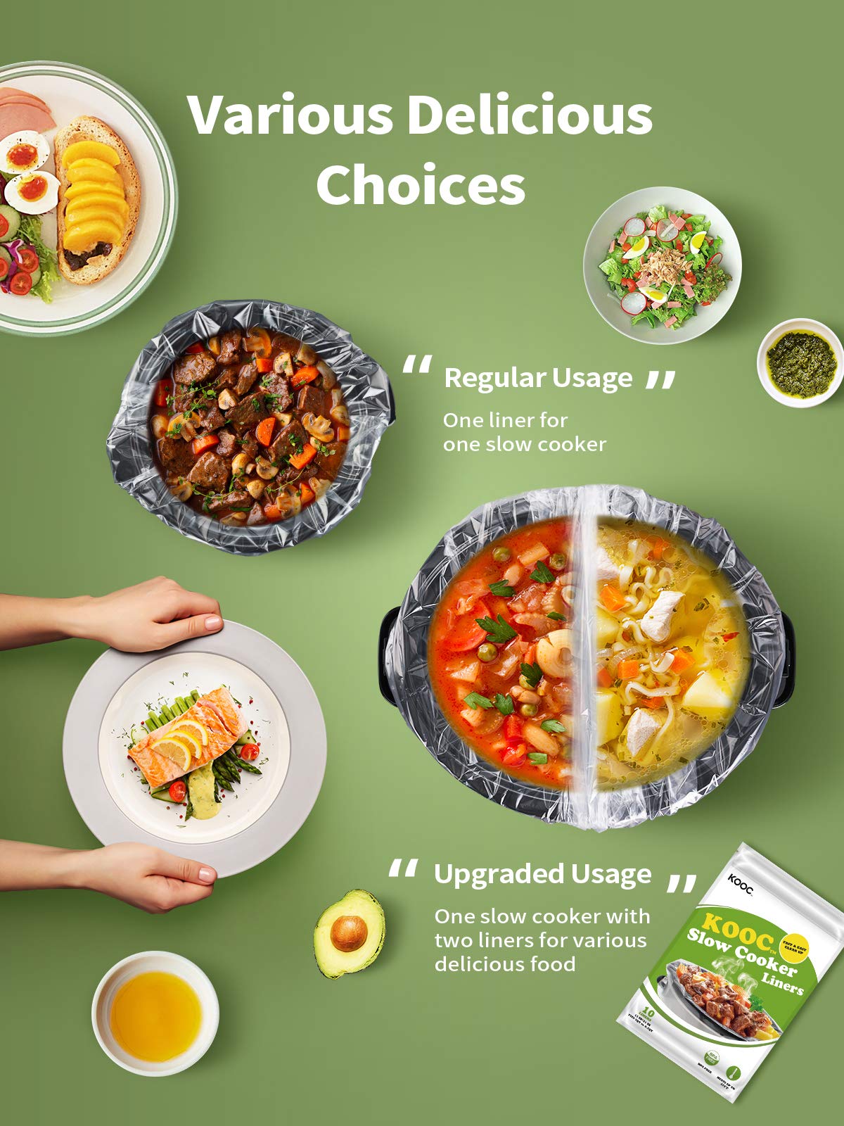 [NEW]KOOC Premium Slow Cooker Liners and Cooking Bags, Large Size Fits 4QT to 8.5QT Pot, 13"x21" (20 counts), Suitable for Oval & Round Pot, BPA Free