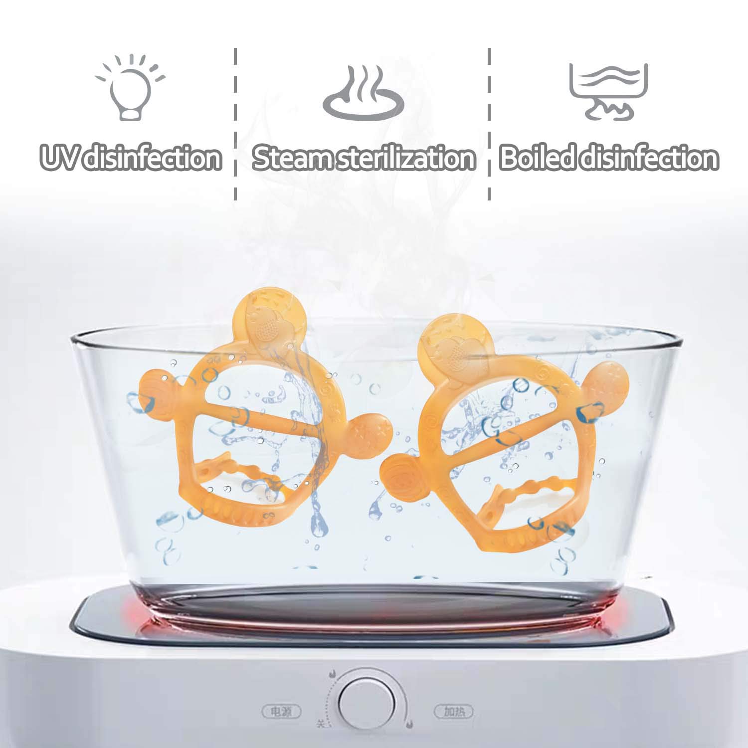 【Never Drop from Hand】 HEORSHE 2 Pack Baby Teething Toys for Babies 3-6 Months Teethers for Infant Toddlers Silicone Molars Adjustable Chew Toys for Babies 3 4 5 6 7 8 9 10 11 12 Months (Brown + Pink)