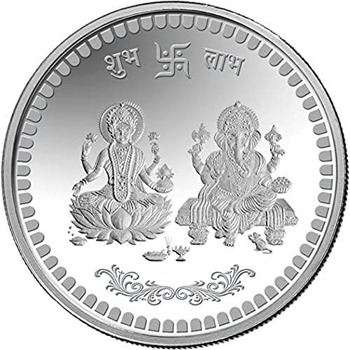 **Silver Coin Ganesha + Lakshmi 10 gms Item location USA Ideal for a return gift, house warming gift, good luck gift, diwali gift, Ganesh chaturathi gift.