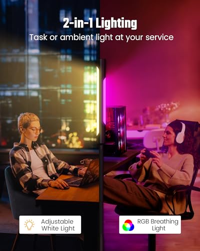 【Upgrade】SUPERDANNY Double Side LED Floor Lamp, RGB & Dimmable Bright Task Light with 6500K-3000K-4000K Color Temps, Adjustable Gooseneck, Standing Office Lamp for Reading, Living Room, Bedroom, Home