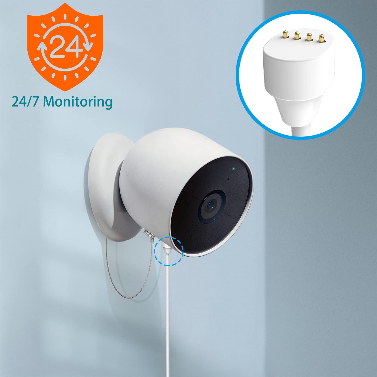 [Updated Version] 25ft/7.6m Weatherproof Power Adapter Compatible with Google Nest Cam Outdoor or Indoor, Battery Only