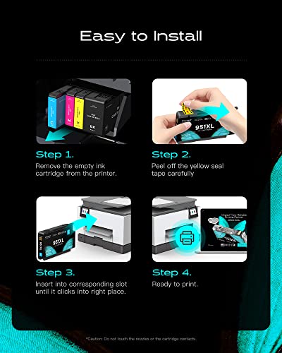 【Larger Capacity】 950XL 951XL High-Yield Ink Cartridges 4 Combo Pack, Replacement for HP 950 951 XL Ink Cartridges, Works with OfficeJet Pro 8600 8610 8620 8625 Printer (1BK/1C/1M/1Y)