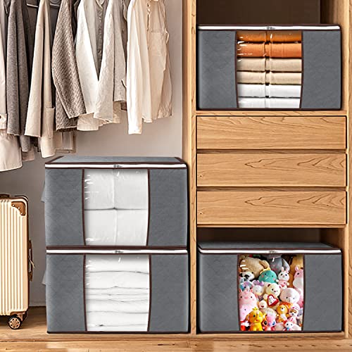 γπ―π£π°πγ Extra Large Clothes Blanket Storage Bags, 90L Thicker Fabric Closet Organizers and Storage Bins for Comforter, Clothing, Toys - Bedroom Dorm Storage Containers with Lids, Sturdy Handles -Grey