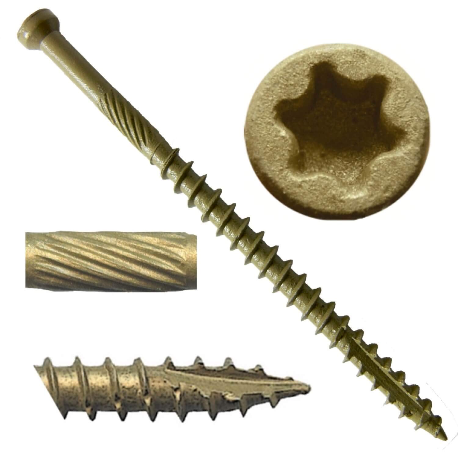 #7 x 2-1/2" Bronze Star Exterior Coated "Tiny" FINISH HEAD Wood Screw Torx/Star Head(1 POUND-Apx. 141 Screws) Finish Head Exterior Coated Torx/Star Drive Wood Screws-Tiny Head Wood Screws