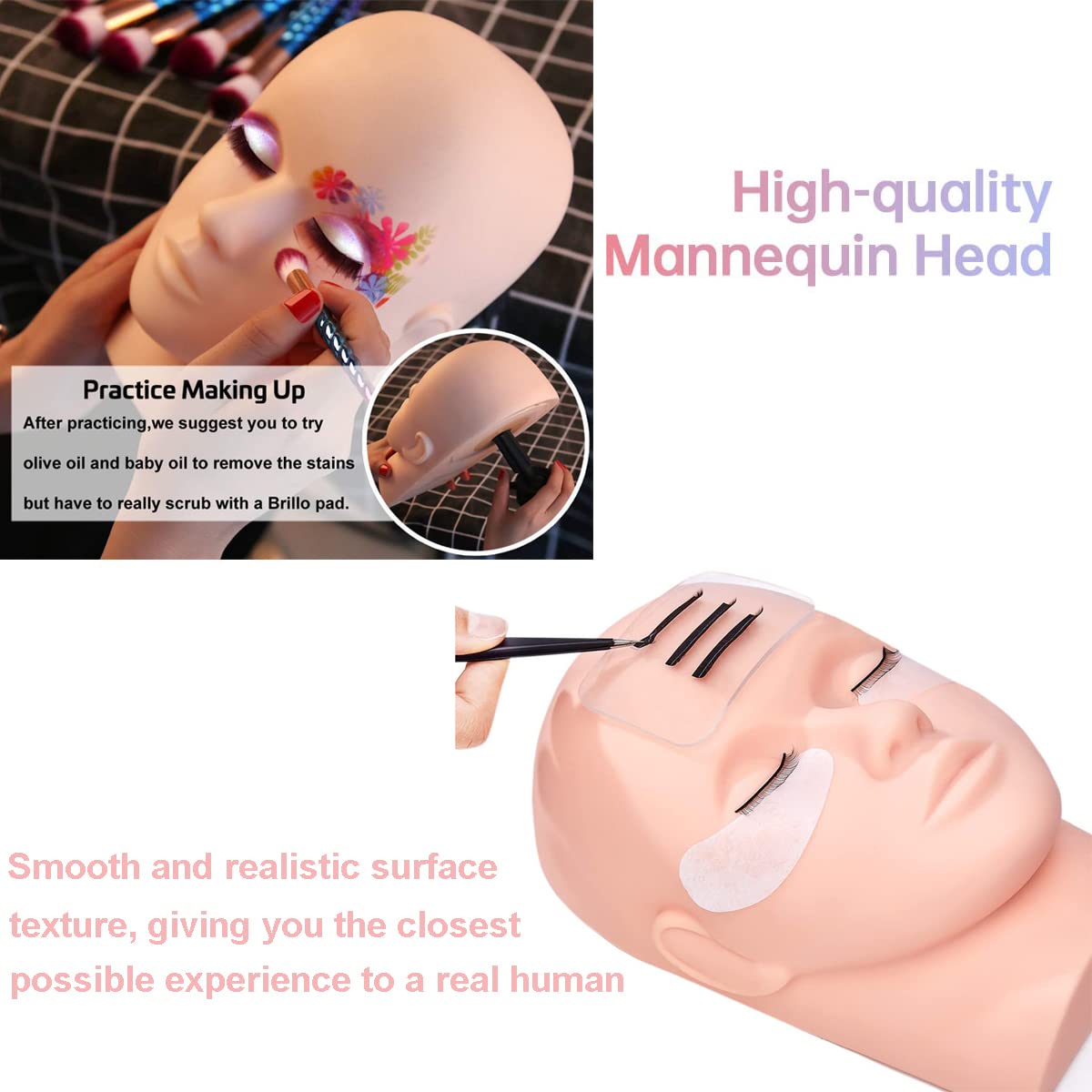 [Updated Version] 154pcs Eyelashes Extension Practice Exercise Set, Professional Flat Mannequin Head False Eyelash Grafting Training Tool Kit for Makeup Practice Eye Lashes Graft