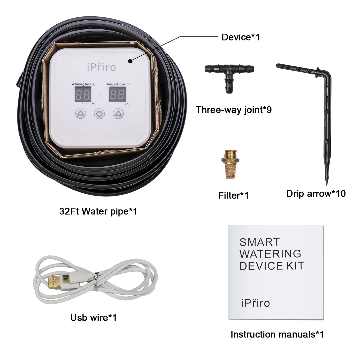 [Upgraded Pump] iPriro Big Power Automatic Drip Irrigation Kit for 10 Potted Plants, Indoor Automatic Watering System Plant Cultivation Equipment with a 5V USB, Pot Drip Irrigation Set, Care Equipment