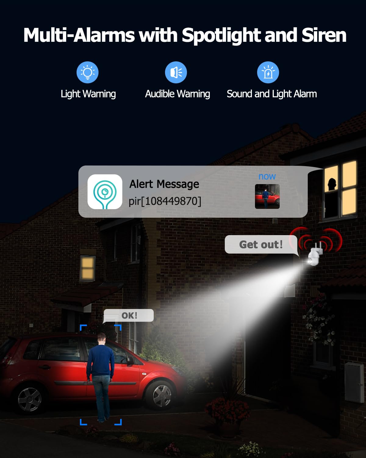 【2K】 Solar Powered Security Cameras Wireless Outdoor, 2 Pack, Pan Tilt 360°WiFi Camera with Color Night Vision/PIR Sensor/2-Way Audio/Alexa/Google Assistant