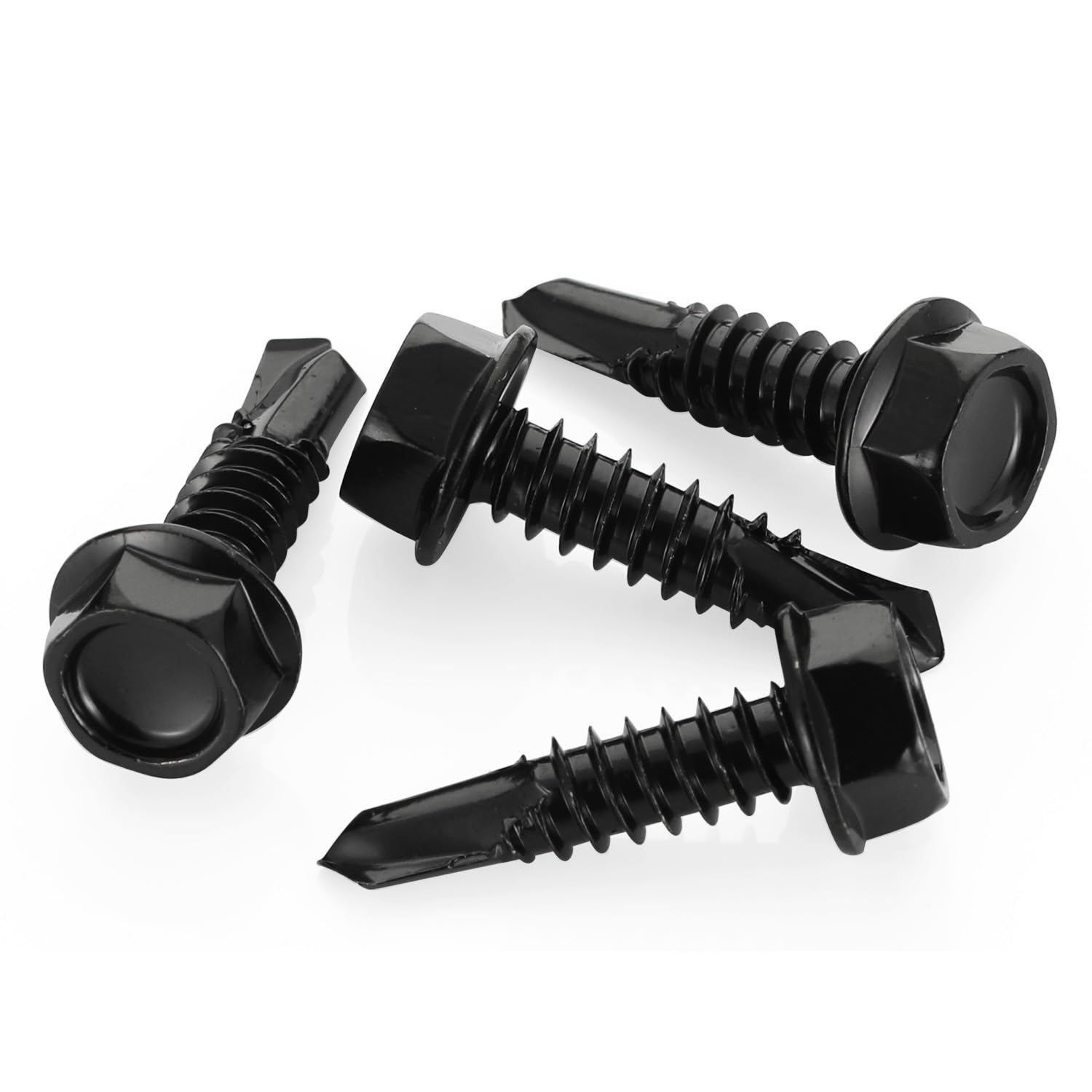 #8 x 3/4" Hex Washer Head Self Drilling Screws Black Finish, 410 Stainless Steel, 100 PCS