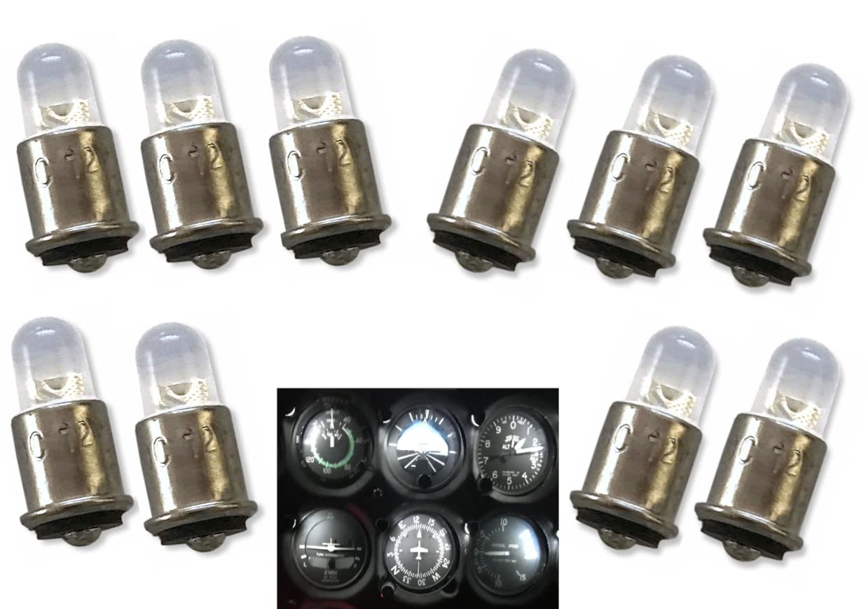 #327 LED Replacement Bulb | 28-Volt DC | Bi-Polar Contacts | Midget Flanged Base | Replaces Filament Bulb Numbers: 327, 387, 376, S3368-2, MS25237-327, AN3140-327 ((10-Pack; Bright White))