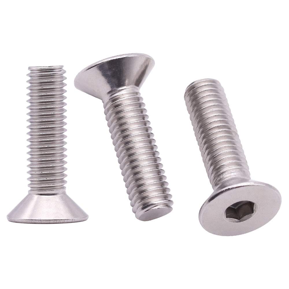 #10-24 x 3/4 inch Flat Head Socket Cap Screws 50 PCS, Countersunk Head, Allen Hex Drive, 304 Stainless Steel 18-8, Full Machine Thread, Bright Finish
