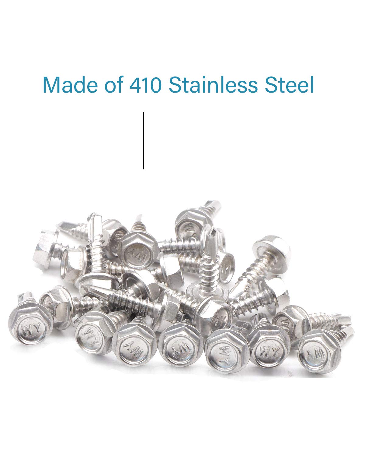 #8 x 3/4" Stainless Hex Washer Head Self Drilling Screws (50pcs), Stainless Steel 410 Fully Threaded Sheet Metal Flanged Hex Screw | by IMSCREWS