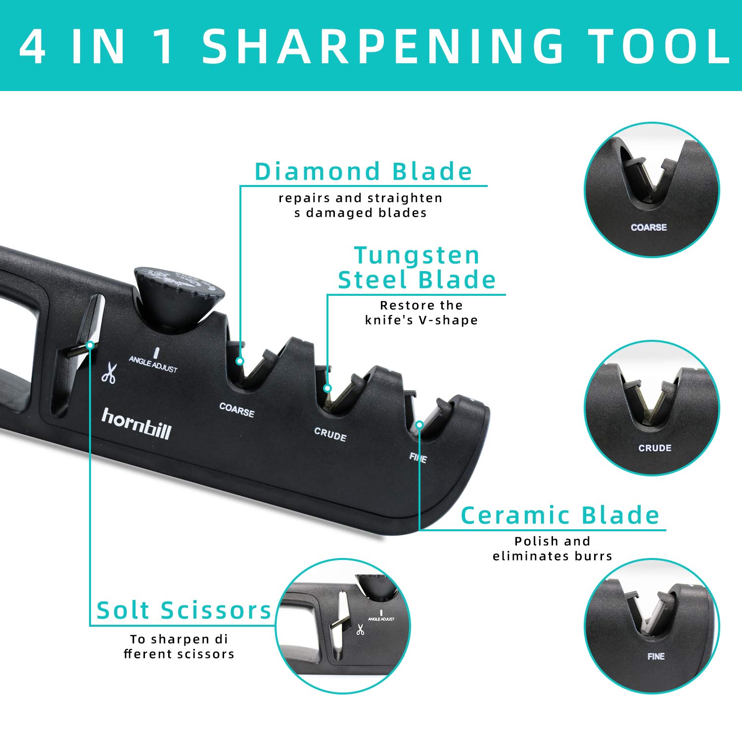 【2022 NEW】Manual Kitchen Knife Sharpener Adjustable 12-24°, 4-in-1 Chef Choice Knife and Scissor Sharpener, Repair, Restore, Polish Blades, Blade Sharpener for Ceramic/Steel Knife/Scissor/Home Kitchen