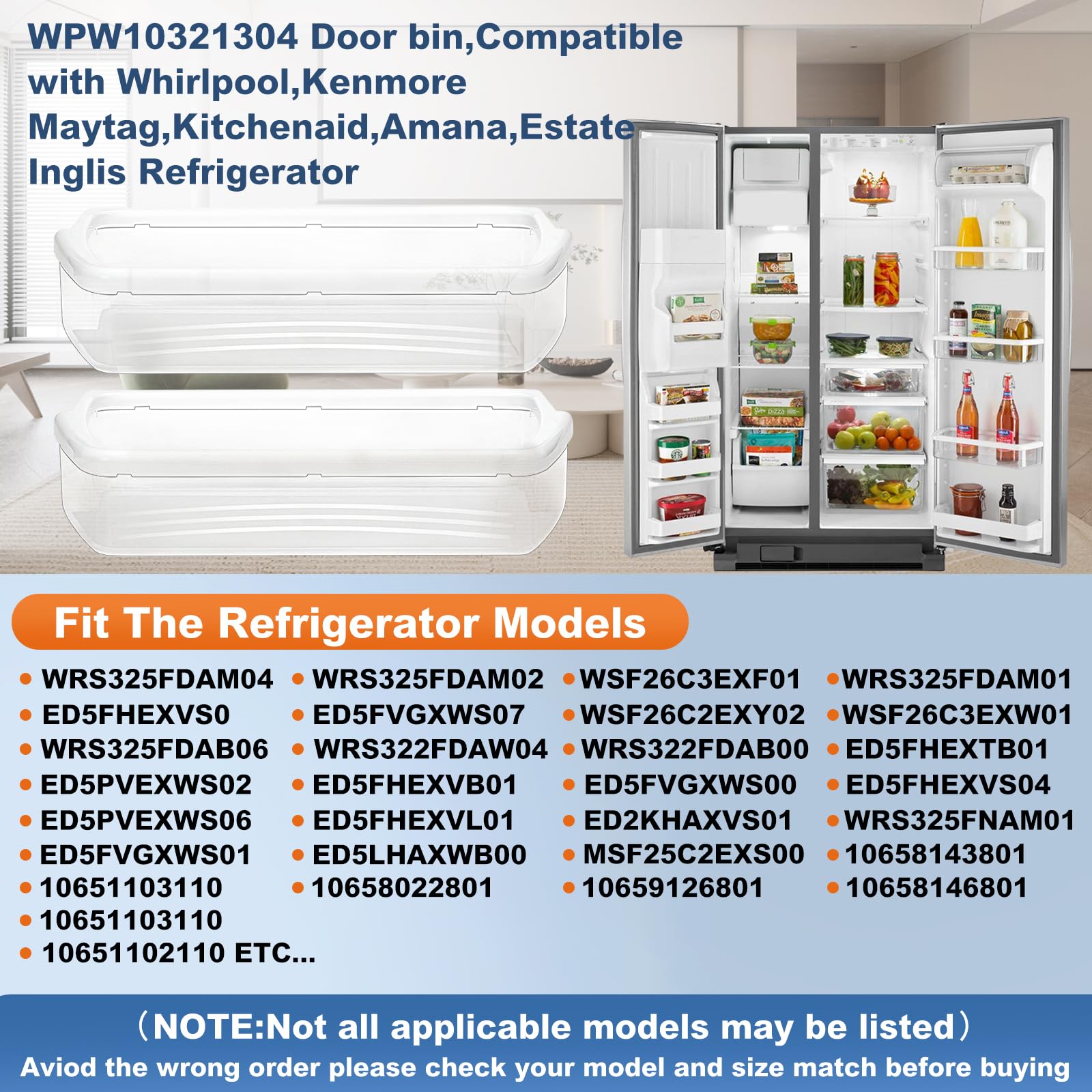 [UPGRADE] WPW10321304 Refrigerator Door Shelf Replacement Compatible with Whirlpool Fridge Door Bin WRS325FDAM04 WRS325FDAM02 WSF26C3EXF01 WRS325FDAM01 ED5FVGXWS07 - Replace AP6019471 2179574 2179575