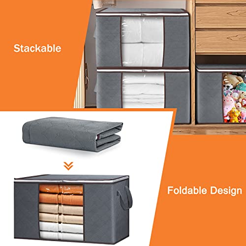γπ―π£π°πγ Extra Large Clothes Blanket Storage Bags, 90L Thicker Fabric Closet Organizers and Storage Bins for Comforter, Clothing, Toys - Bedroom Dorm Storage Containers with Lids, Sturdy Handles -Grey