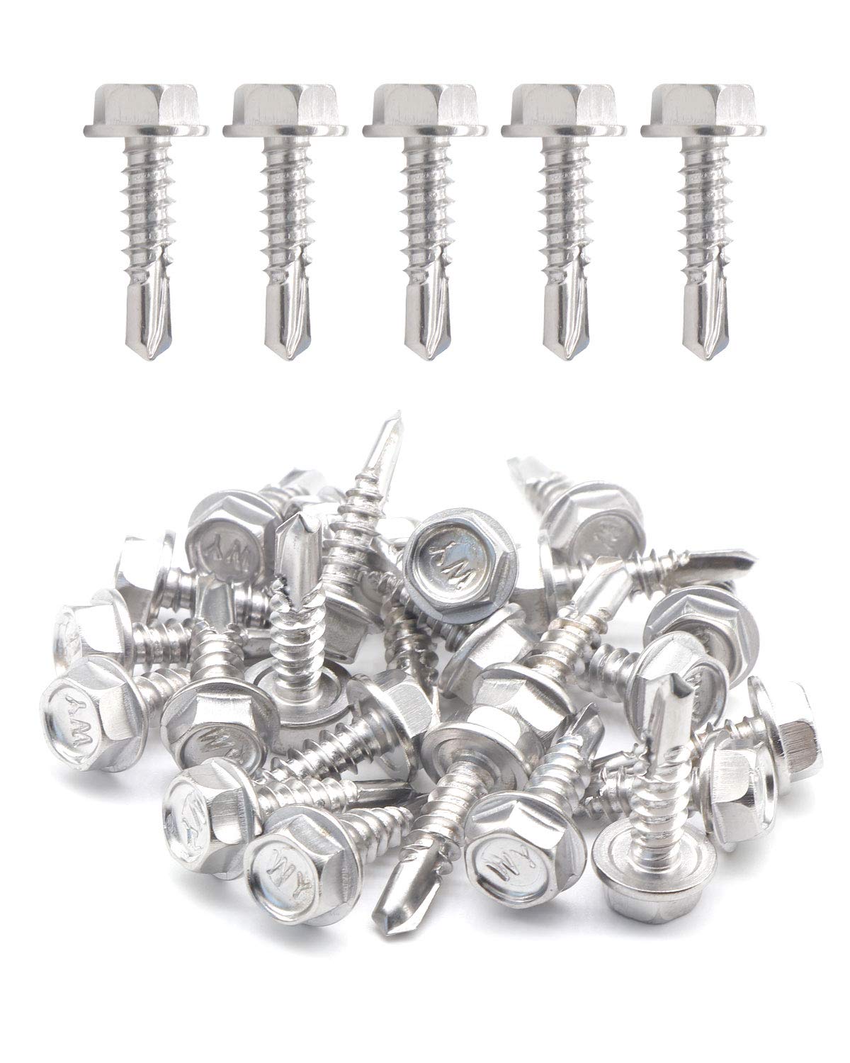 #10 x 3/4" Stainless Hex Washer Head Self Drilling Screws (50pcs) Stainless Steel 410 Fully Threaded Sheet Metal Flanged Hex Screw | by IMSCREWS