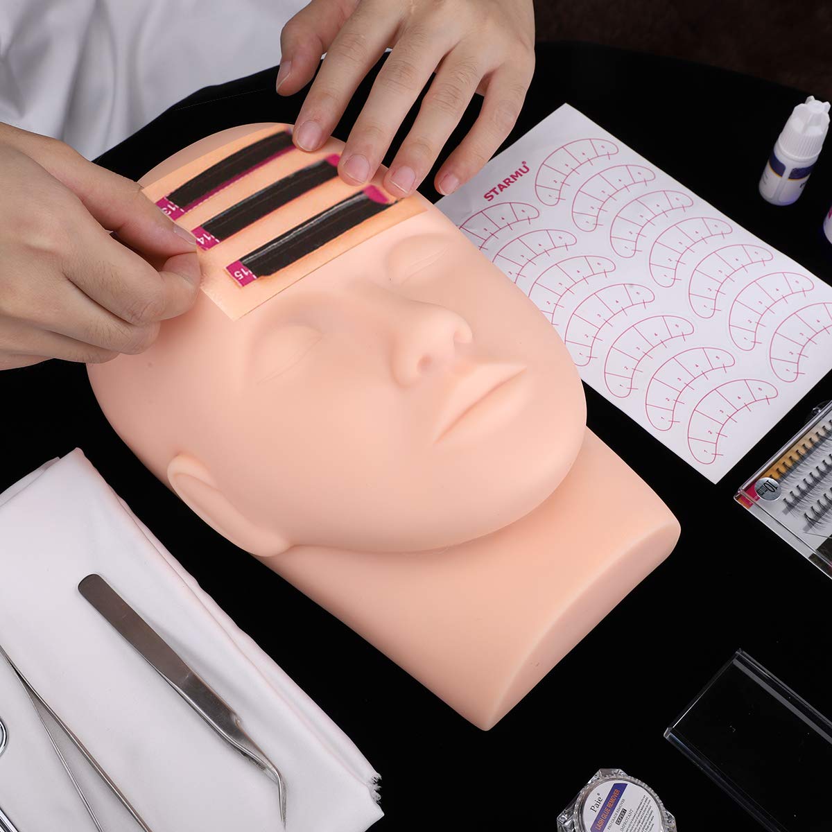 [Updated Version] 154pcs Eyelashes Extension Practice Exercise Set, Professional Flat Mannequin Head False Eyelash Grafting Training Tool Kit for Makeup Practice Eye Lashes Graft
