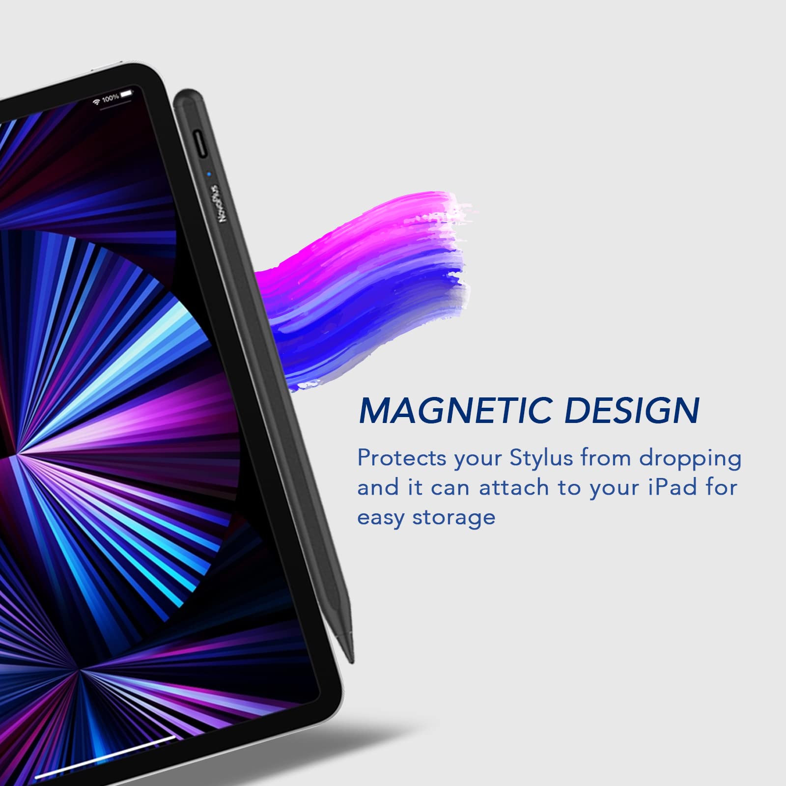 【Wireless Charging】 Novaplus A7 Pro Stylus Pen for iPad, Real Time Battery Display, 1.4mm Tip Exchangeable with Apple Pencil, Tilt Function, Palm Rejection, Magnetic Design. Precise Writing/Drawing