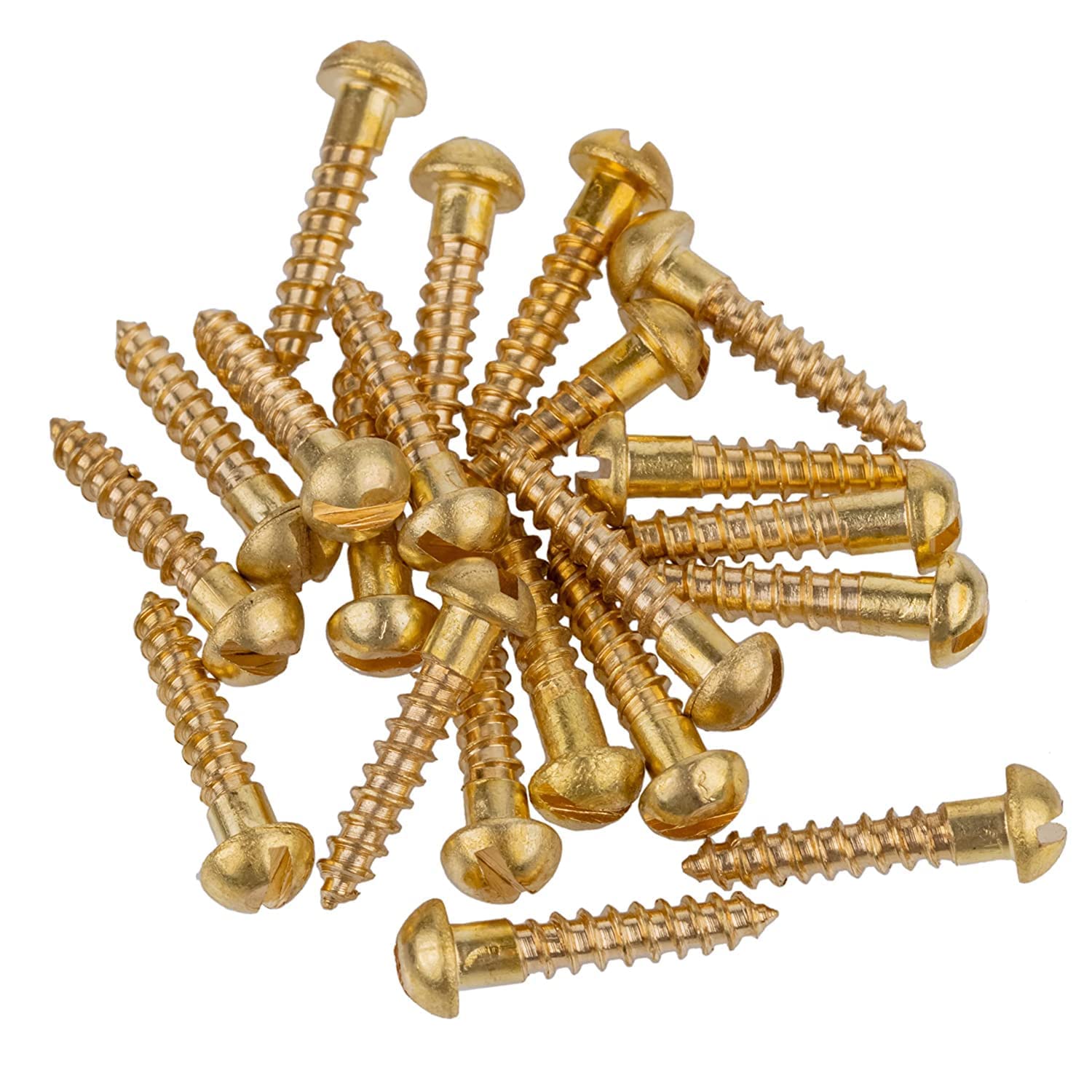 #6 x 5/8" Solid Brass Round Head Slott Drive Wood Screws - Pack of 25 - Self Tapping Screws for Wood - RH6-B (25)