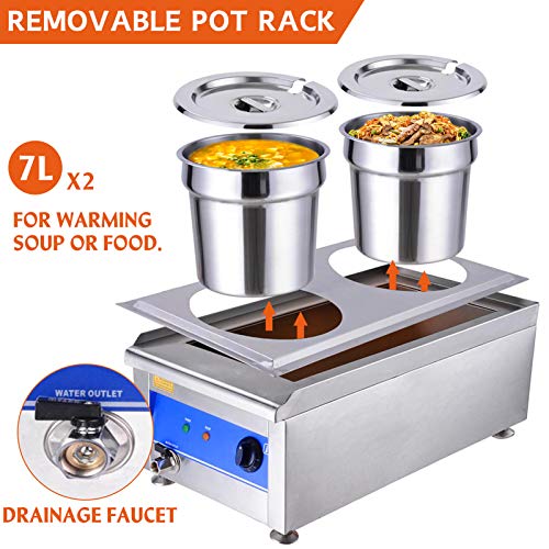 1200W Commercial Food Warmer with Dual 7L Pots Stainless Steel Countertop Steam Table Soup Restaurant Buffet,Easy Cleaning and Simple Maintenance