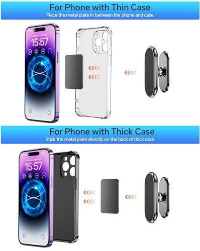 【2-Pack】 Magnetic Phone Holder for Car, [ Super Strong Magnet ] [ 4 Metal Plate ] Carmount 2.0 Magnetic Phone Mount [ 360° Rotation ] Universal Dashboard Adhesive Magnetic Phone Holders for Your Car