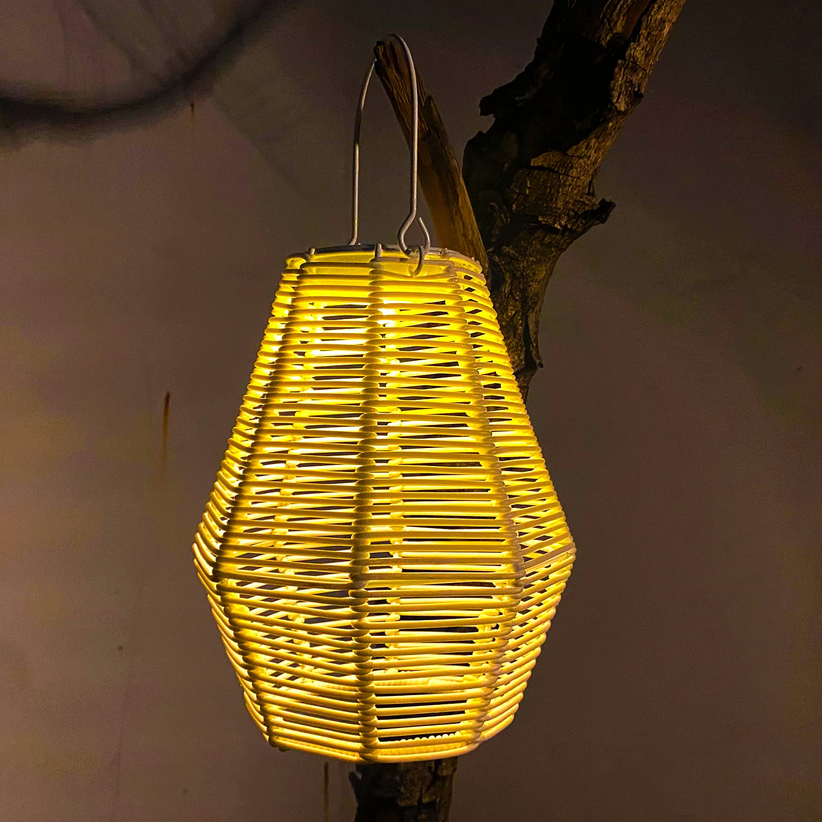 【Limited Promotion】Solar Lantern Outdoor Rattan Hanging Solar Light Solar Table Lamp Waterproof with Warm Light Bead for Patio Yard Garden Wedding Landscape Decoration - Auto on/Off (Light Beads)