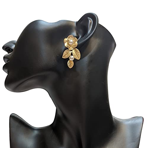 【Silveco】 Gold Plated Sterling 925 Silver Rose Flower Pearl Earring Studs, Hypoallergenic & Nickel Free Earrings for Women