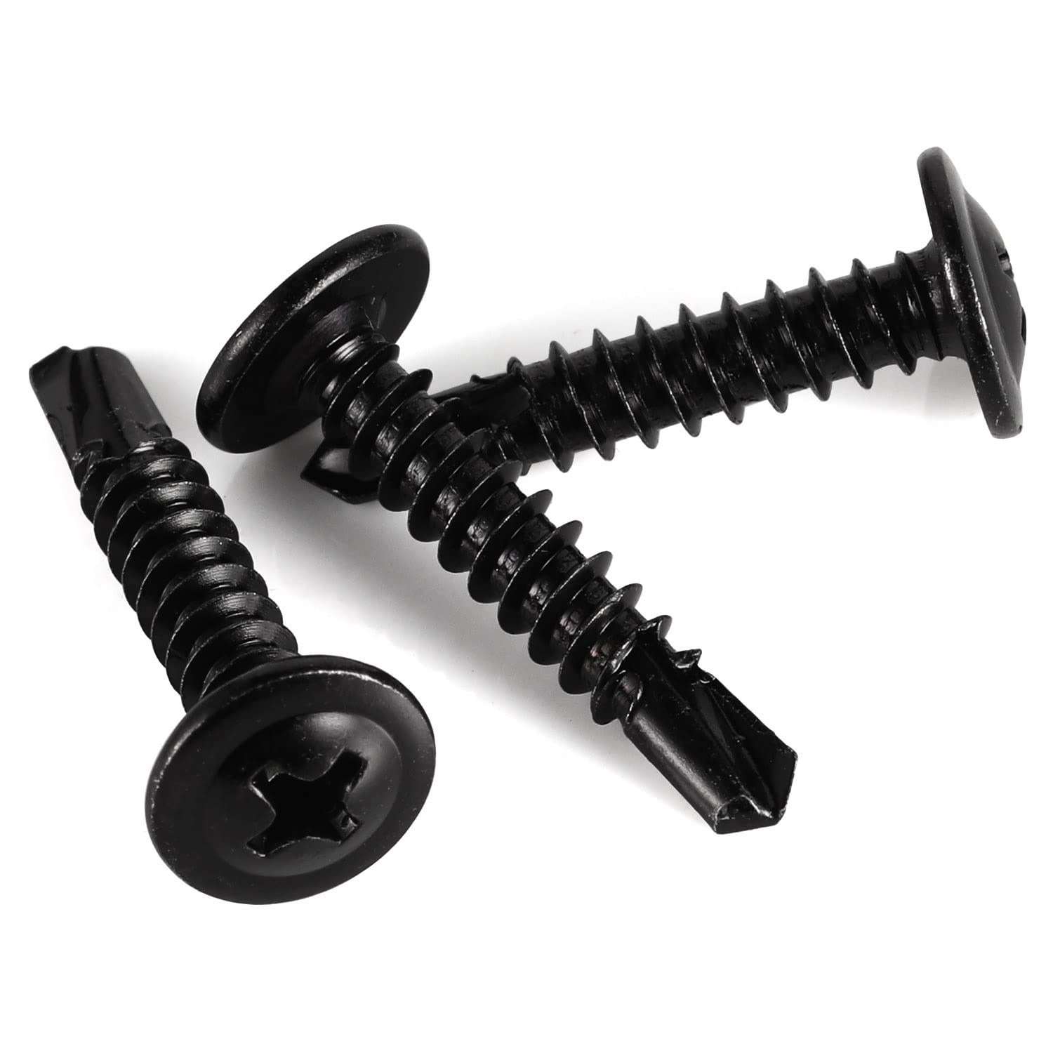#10 x 1" Wafer Head Self Drilling Sheet Metal Screws Modified Truss Head Self Driller, 410 Stainless Steel Black, 50 PCS