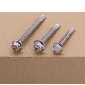 #14 x 1" Hex Washer Head Self Drilling Screws, 410 Stainless Steel, Hexagon Head Self Drilling Screws with Flange Washer Collar, 30 PCS