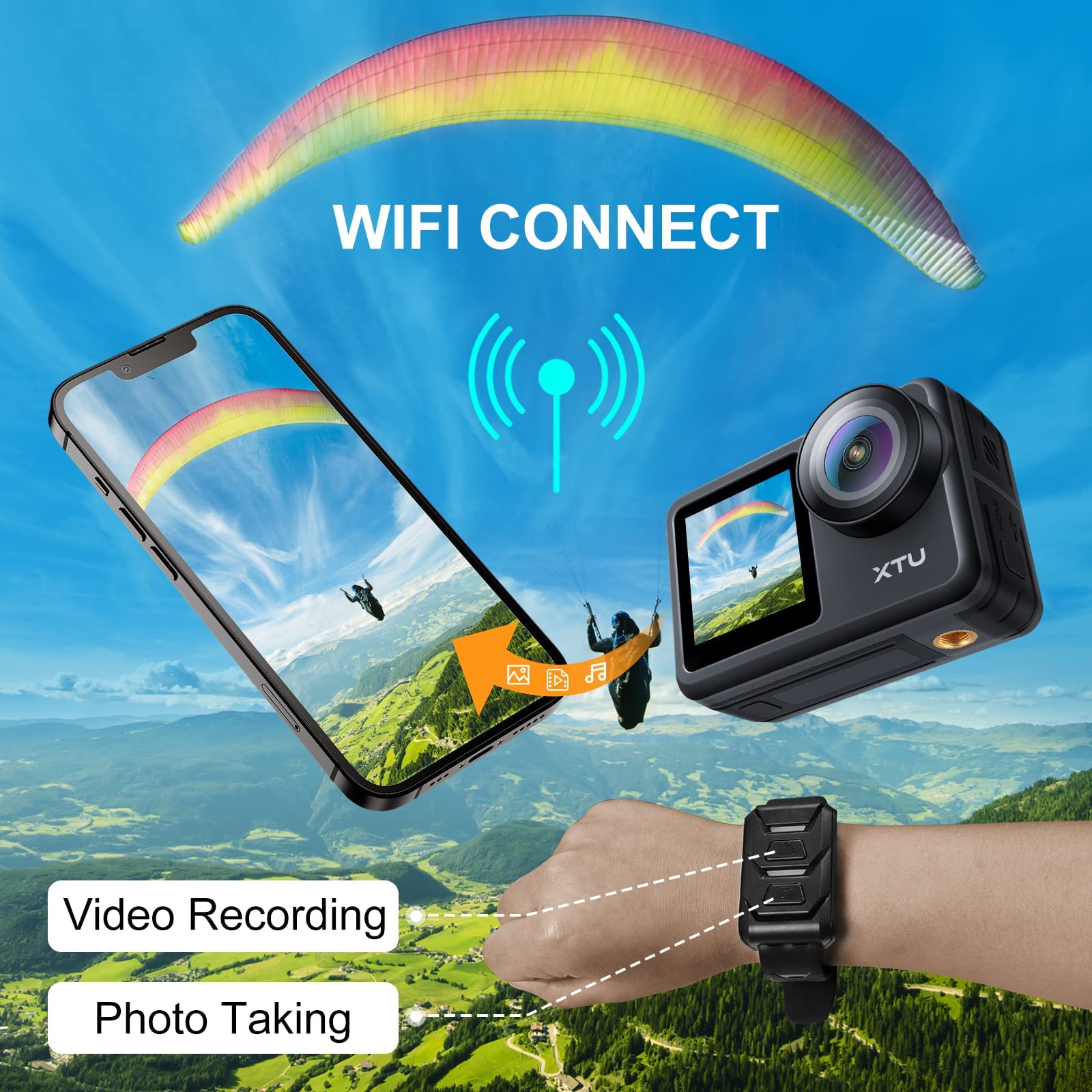 【2022 Upgrade】 4K60FPS WiFi Action Camera, XTU MAX PRO 20MP Waterproof Camera with Dual Touch Screen Display, Ambarella H22, SuperSmooth3.0, 4K60 Frame Anti-Shake and SuperView