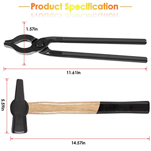 0004930-300 Blacksmiths' Tongs & 0000811-1000 Handmade Blacksmiths’ Hammer Assembled Bladesmith Tool Set for Beginner or Professional Blacksmith Making Farrier, Knife and Tool on Forging Anvil