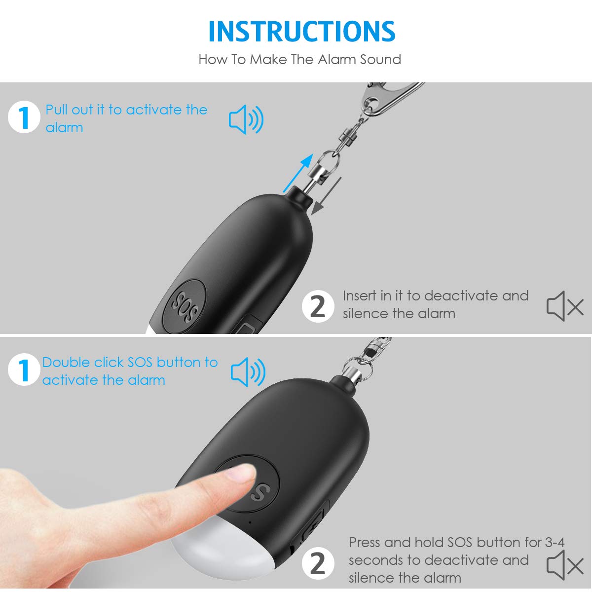 [Upgraded New Version] AMIR Safe Sound Personal Alarm - 130dB Emergency Alarm Keychain with LED Flashlight, Security Personal Protection Devices for Women, Girls, Kids and Elderly(2 Pack-Black&White)