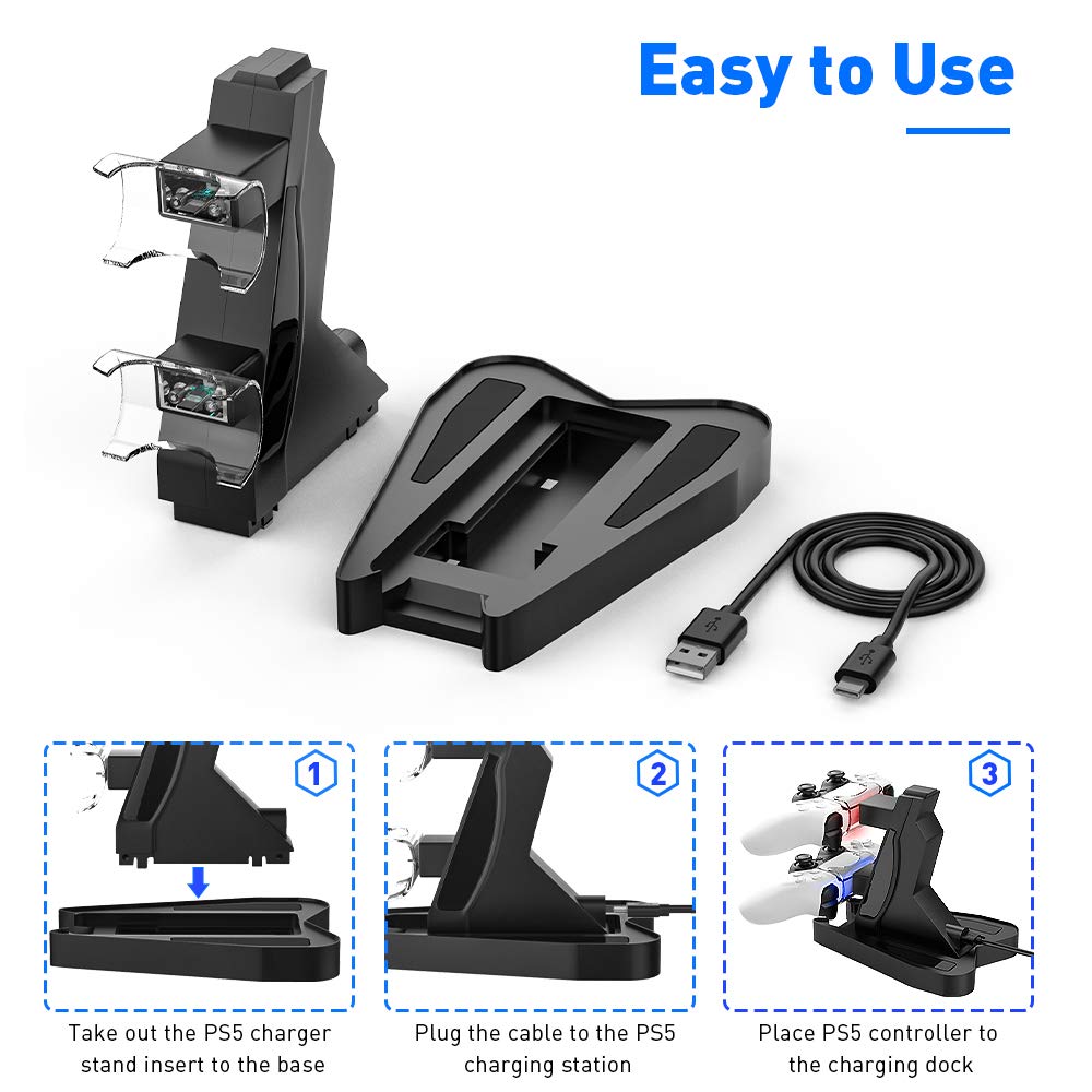 【2.0 Upgraded】Dual PS5 Controllers Charger with Hyper Cover for DS, KKUYI PS5 Controller Charging Station, Fast Charger Stand Dock for Sony Playstation 5 DualSense with Dual USB C Ports LED Indicator