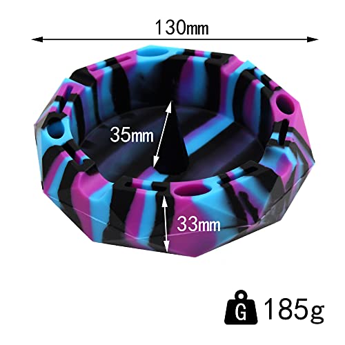 1 Silicone Geometric Ashtray - Black/Blue/Purple - Unbreakable Multipurpose Portable Storage Tray - w/Glass Friendly Tapping Center by ooDuo