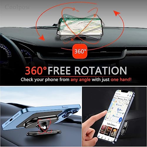 【2-Pack】 Magnetic Phone Holder for Car, [ Super Strong Magnet ] [ 4 Metal Plate ] Carmount 2.0 Magnetic Phone Mount [ 360° Rotation ] Universal Dashboard Adhesive Magnetic Phone Holders for Your Car