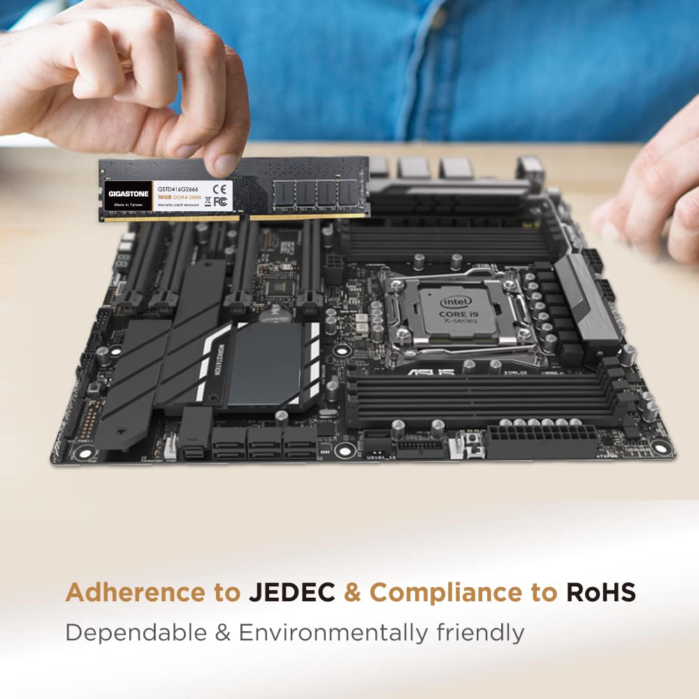 【DDR4 RAM】 GIGASTONE 32GB Kit (2x16GB) DDR4 2666MHz (2400MHz or 2133MHz) PC4-21300 (PC4-19200/17000) CL19 1.2V UDIMM 288 Pin Unbuffered Non ECC High Performance PC Desktop Memory Upgrade