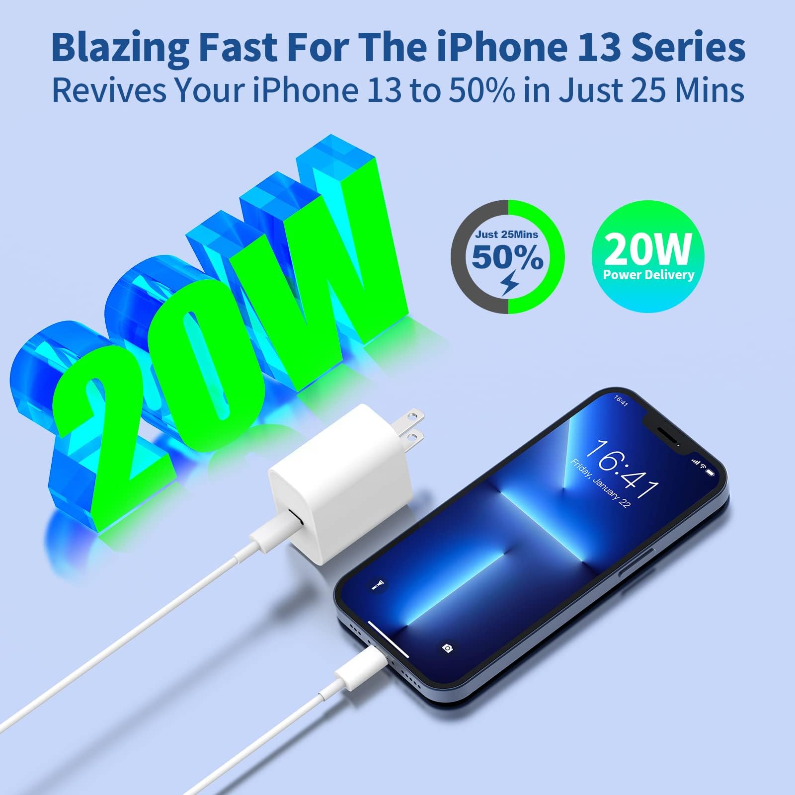 【MFi Certified】iPhone Charger Fast Charging, Redpark 3Pack PD 20W USB-C Power Adapter Type-C Wall Charger with 3Pack 6FT Type-C to Lightning Cable for iPhone 14 13 12 11 Pro Max Mini XS XR X 8 SE iPad
