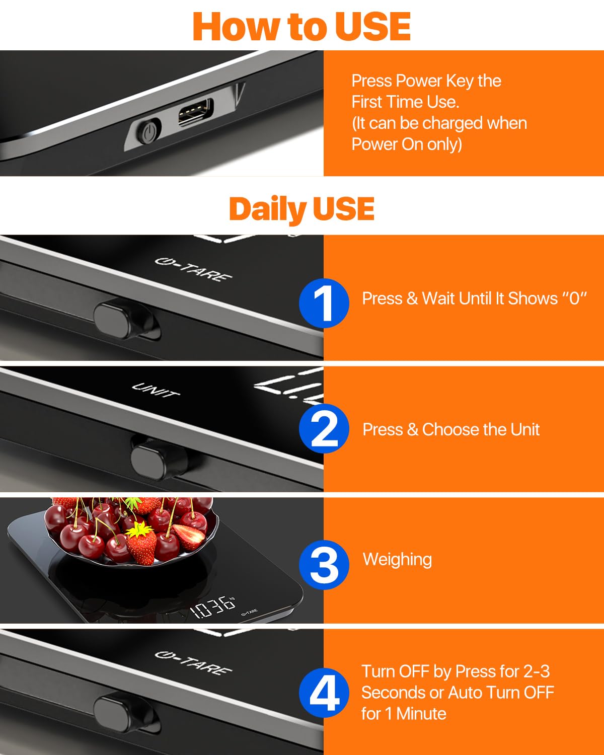 【33 LB & USB Rechargeable】Commercial Digital Kitchen Food Scale Kitchen Scale, Waterproof Glass Digital Weight Grams and Oz, Baking and Cooking, 0.05oz Precise, 5 Weight Units (Black)