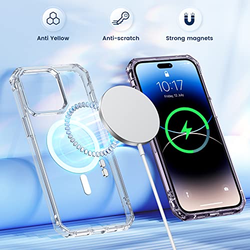 【3 in 1】Nuleto for iPhone 14 Pro Case, iPhone 14 Pro MagSafe Case Built-in 9H Tempered Glass Screen Protector & Camera Lens Protector Full-Body Protective Heavy Duty Shockproof Slim Thin Cover - Clear
