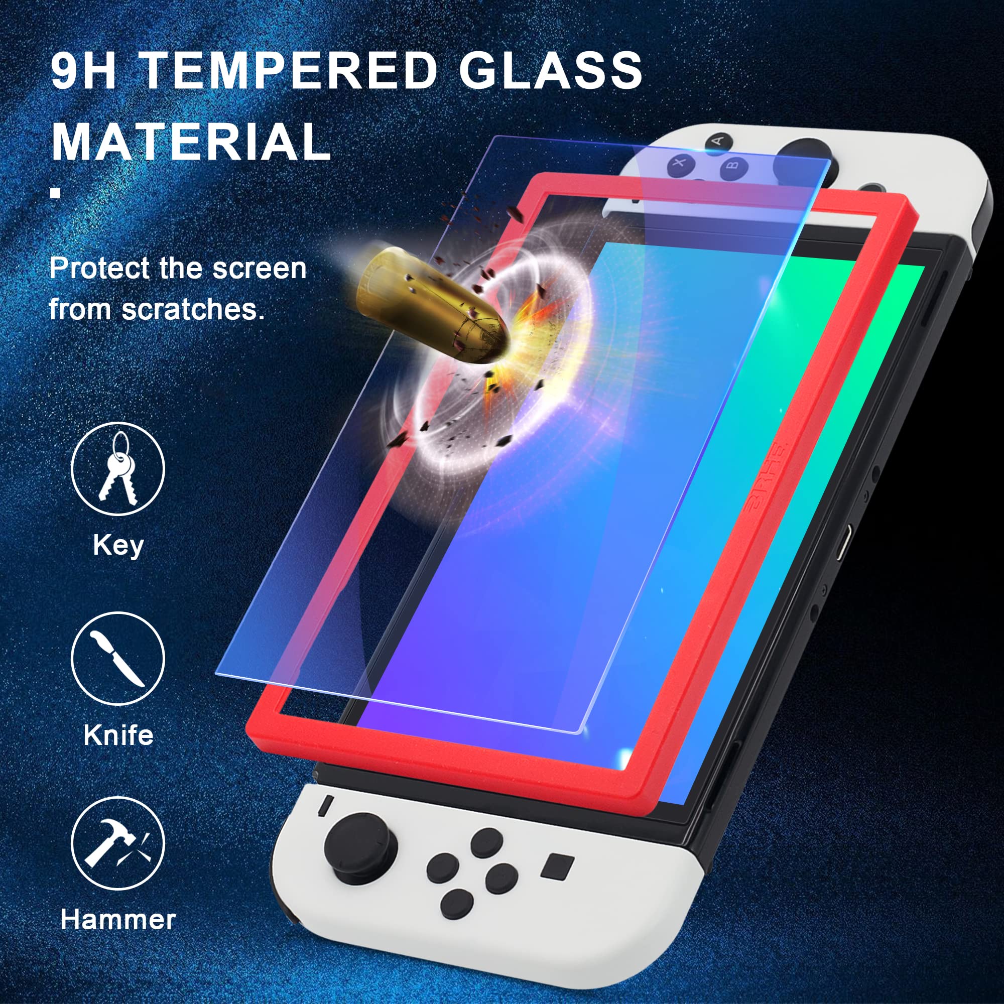 【Anti-Blue Light】BRHE Screen Protector for Nintendo Switch OLED Model 7 '' 2021 Console Accessories, 0.25mm 9H Tempered Film Clear Protective Glass with Easy Installation Frame-2 Pack