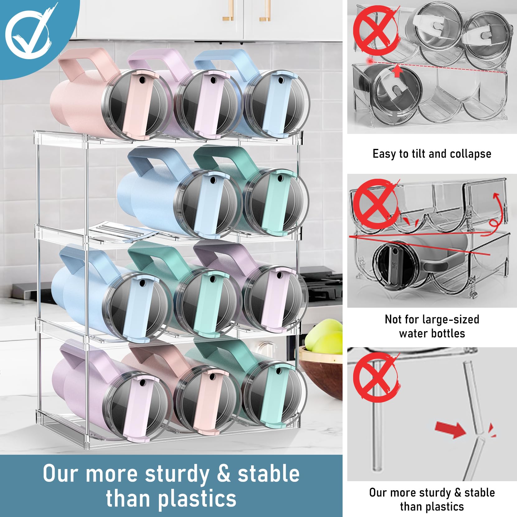 【Upgraded Larger】Water Bottle Organizer for Stanley 40 oz Tumbler with Handle, Stanley Cup Organizer for Cabinet, Kitchen Organizers and Storage for Stanley Cup Accessories, Tumbler Mug Cup Hold 12