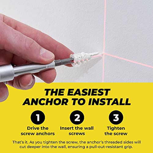 #8 Self Drilling Drywall Plastic Anchors with Screws - No Pre Drill Hole Preparation Required - 75 Lbs