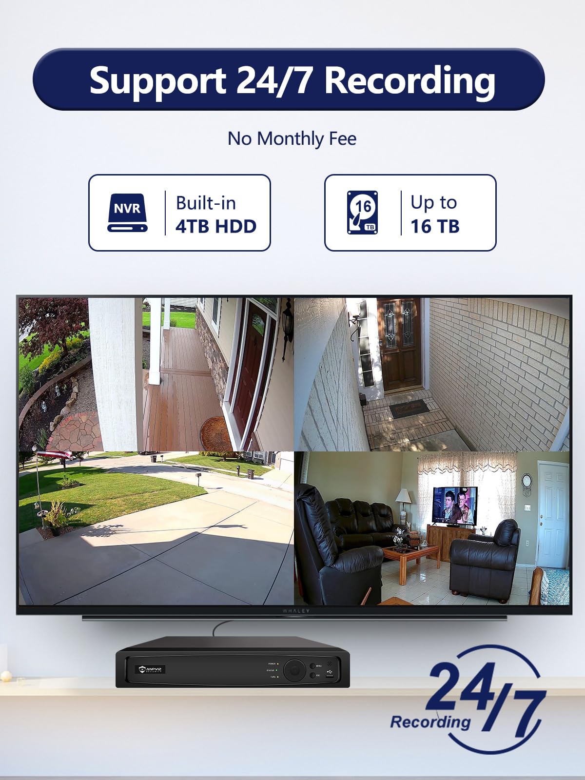 【Audio】Anpviz 16CH 4K 8MP IP PoE Security Camera System 4TB,16CH 4K H.265+ NVR & 16pcs Dome 8MP IP PoE Cameras, 98ft Night Vision,Wide Angle,24/7 Recording,Outdoor Indoor Waterproof IP67 SD Card Slot