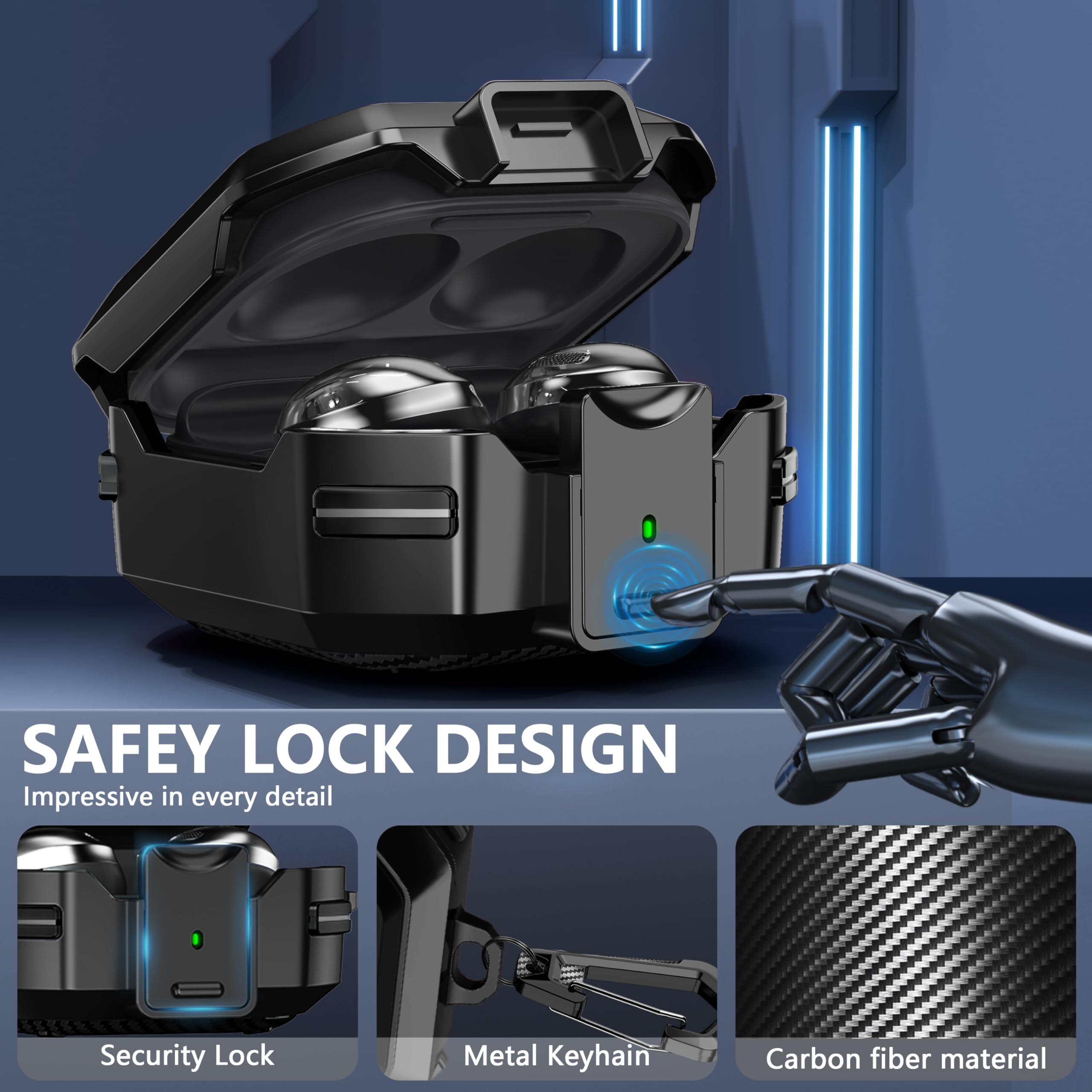 【with Secure Lock】 Case for Samsung Galaxy Buds Pro 2 2022/Galaxy Buds 2 Case/Galaxy Buds Live Case/Galaxy Buds Pro Case/Galaxy Buds FE Case 2023 with Keychain/Zipper Box/Brush - Black