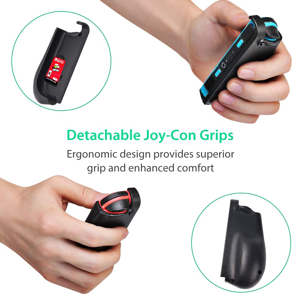 [Upgraded] BigBlue 10000mAh Battery Charger Case with Joy-Con Grips, Dual USB-C(18W PD Quick Charging), Portable Backup Charger with Kickstand & Game Card Slot