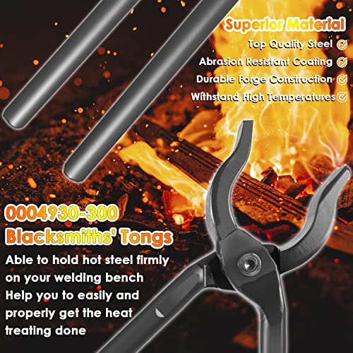 0004930-300 Blacksmiths' Tongs & 0000811-1000 Handmade Blacksmiths’ Hammer Assembled Bladesmith Tool Set for Beginner or Professional Blacksmith Making Farrier, Knife and Tool on Forging Anvil