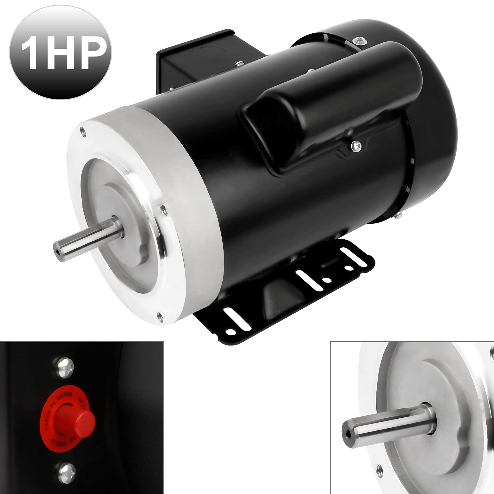 1 HP Electric Motor, 1750RPM General Purpose Motor, Single Phase Motor 56C Frame 13.6/6.8A 115/230V TEFC CW/CCW for Air Compressor and General Equipment